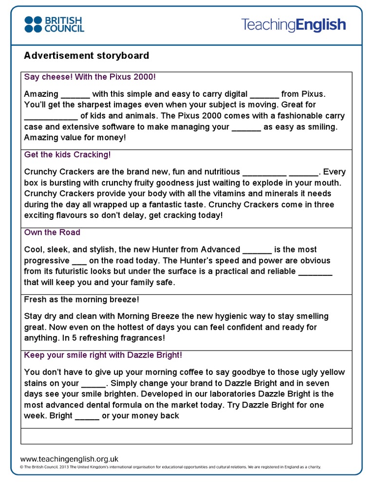 Advertisement Storyboard Worksheet PDF | PDF
