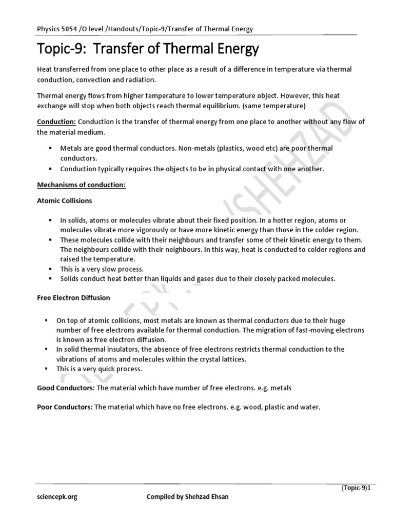 5054 Handouts Topic-9 Transfer of Thermal Energy | PDF | Thermal ...