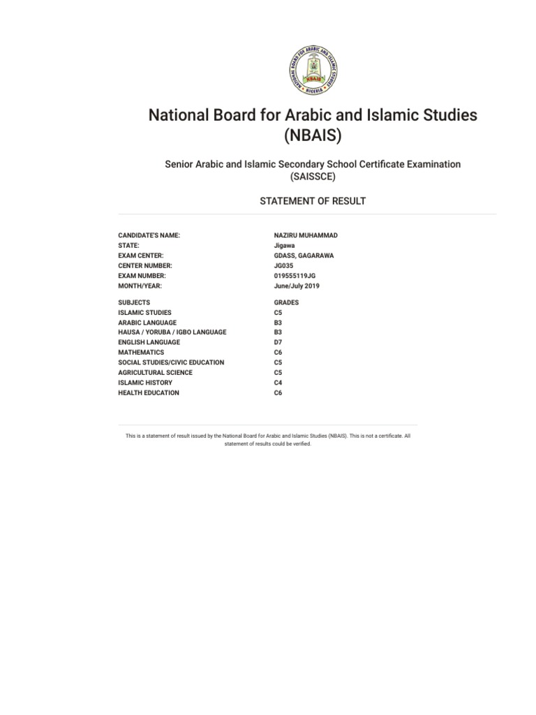 NBAIS - Result Checker | PDF