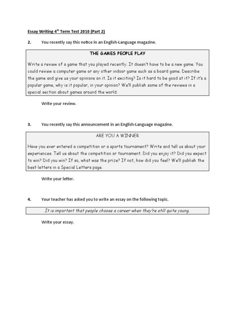 Essay Writing 4th Term Test 2010 | PDF