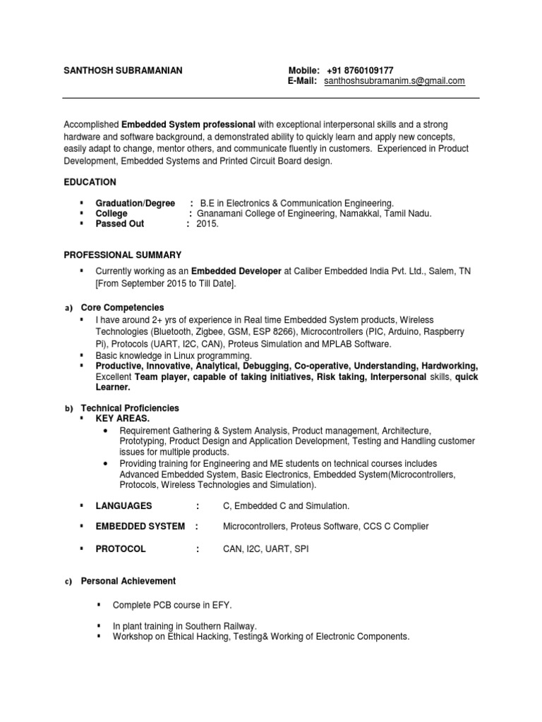 Santhosh Resume Updated | PDF | Embedded System | Arduino