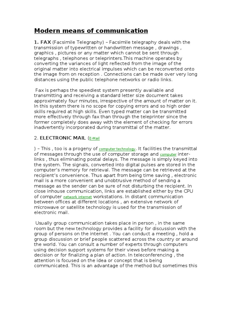 Modern Means of Communication: 1. FAX (Facsimile Telegraphy ...