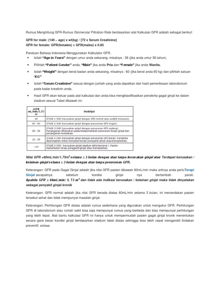 Rumus Menghitung GFR Baru | PDF