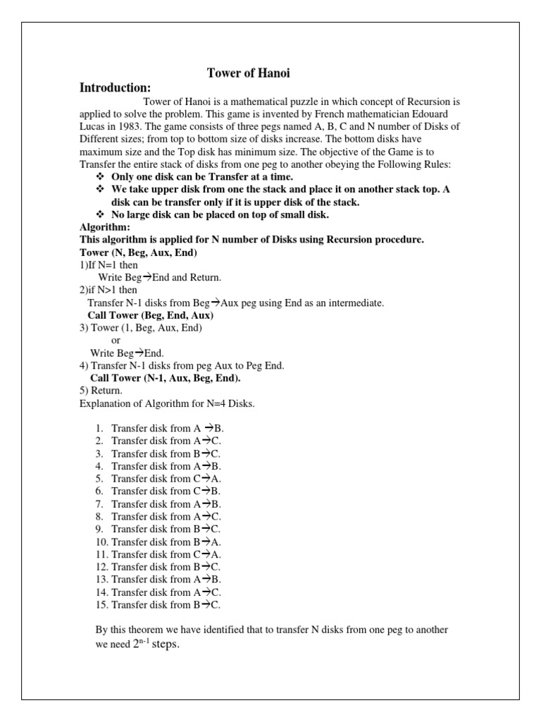 Tower Of Hanoi Pdf Pdf Algorithms And Data Structures Computer Programming
