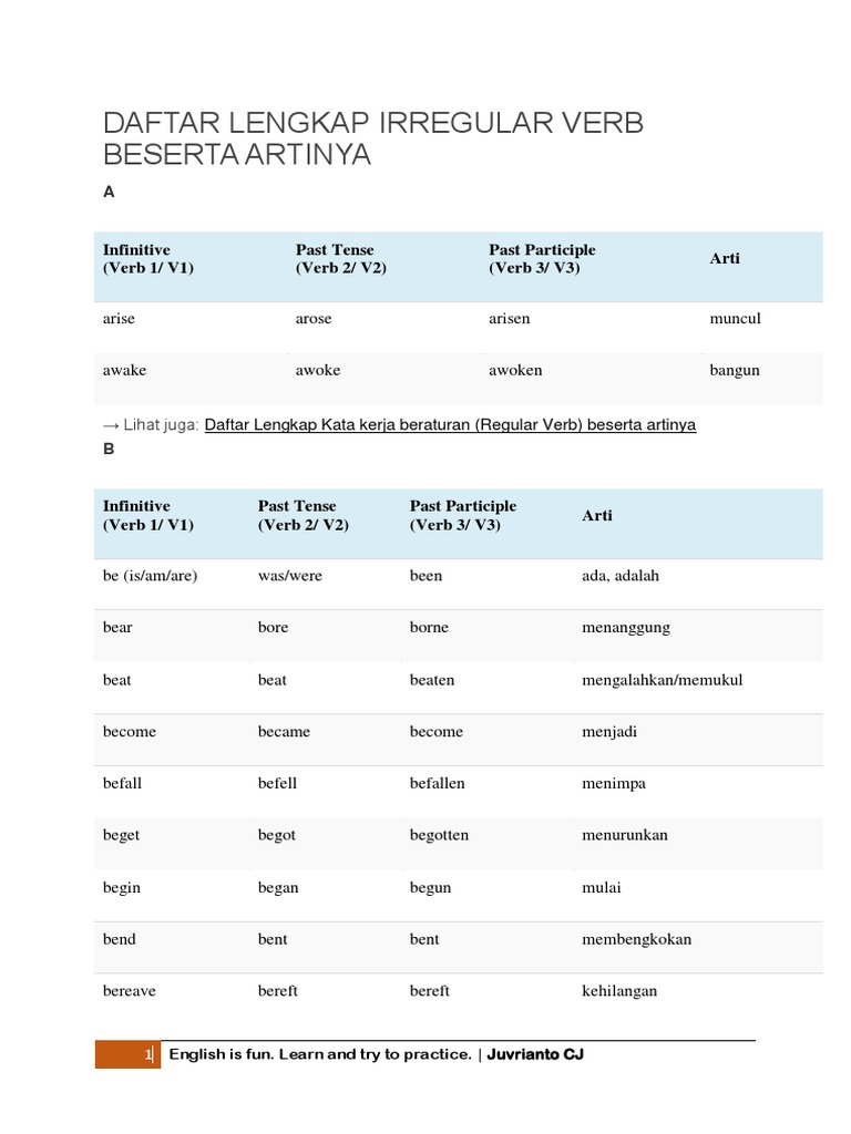 Complete list of irregular verbs and their meanings | PDF | Verb | Syntactic Relationships