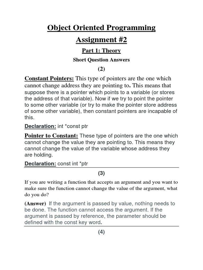 Short Question Answers Oop Pdf Pointer Computer Programming Subroutine