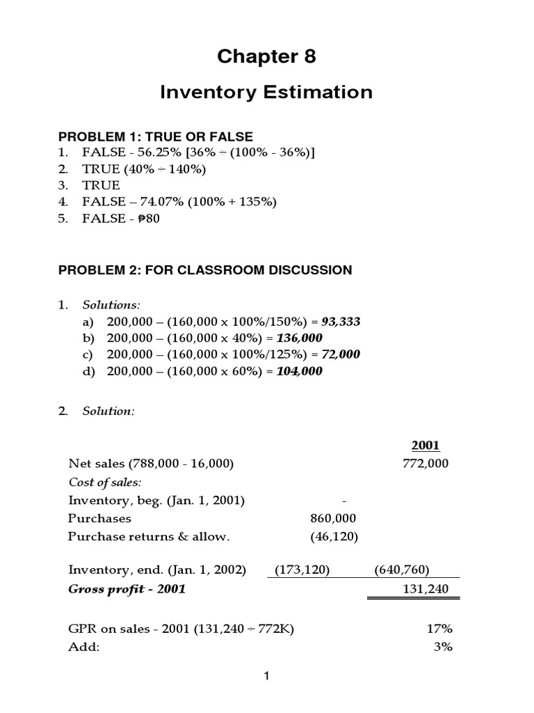 Sol. Man. - Chapter 8 - Inventory Estimation - Ia Part 1a | PDF | Cost ...