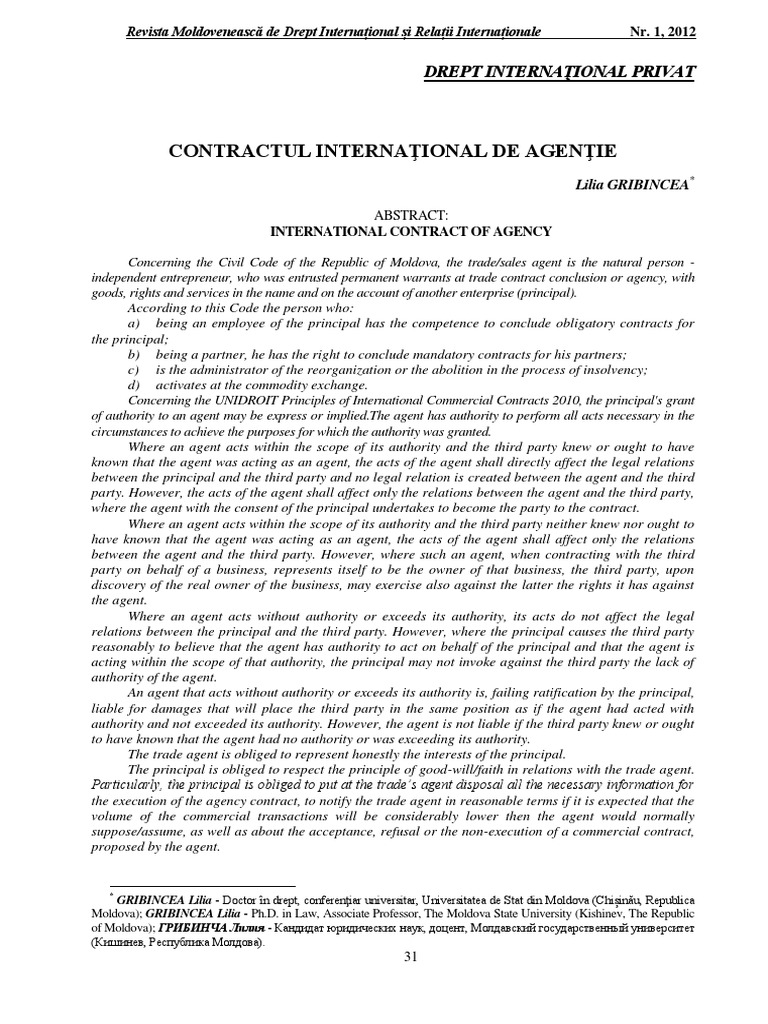 3.contractul International de Agentie | PDF | Law Of Agency | Business Law