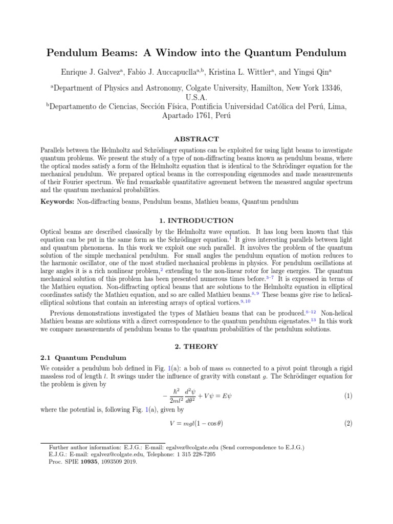 Quantum Pendulum Beams Study | PDF | Quantum Mechanics | Camera