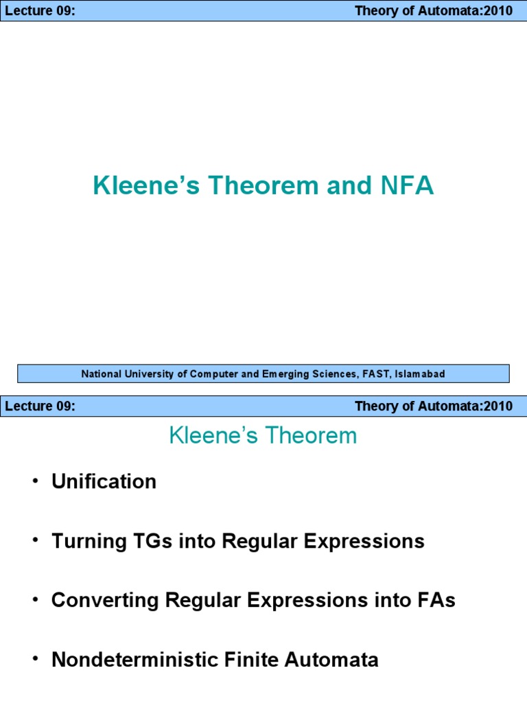 Kleene's Theorem and NFA: National University of Computer and Emerging ...