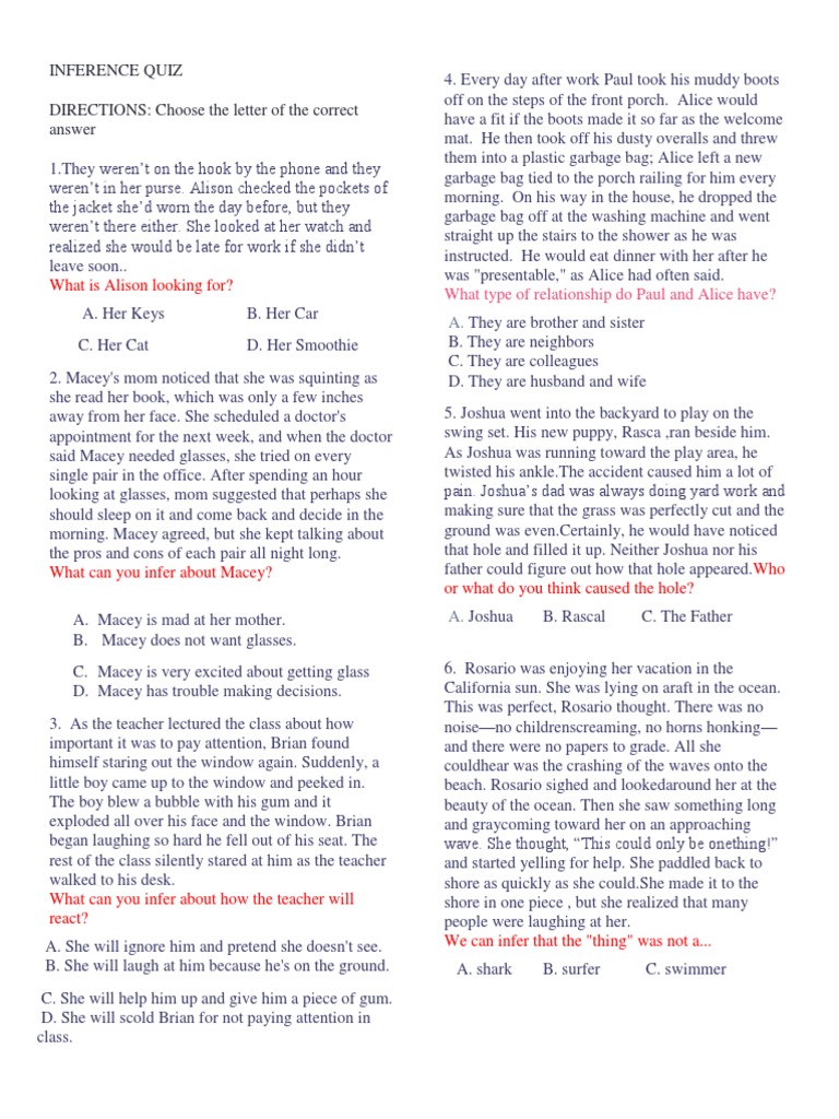 Inference Quiz | PDF