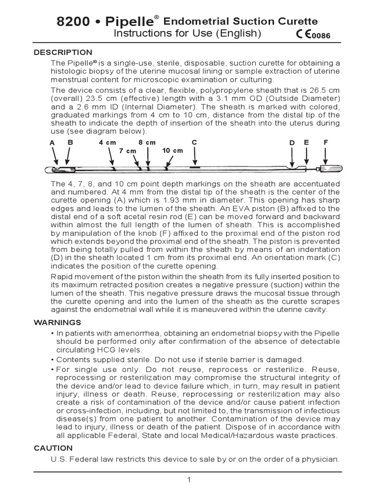Pipelle Endometrial Suction Curette Instructions For Use PDF | PDF ...