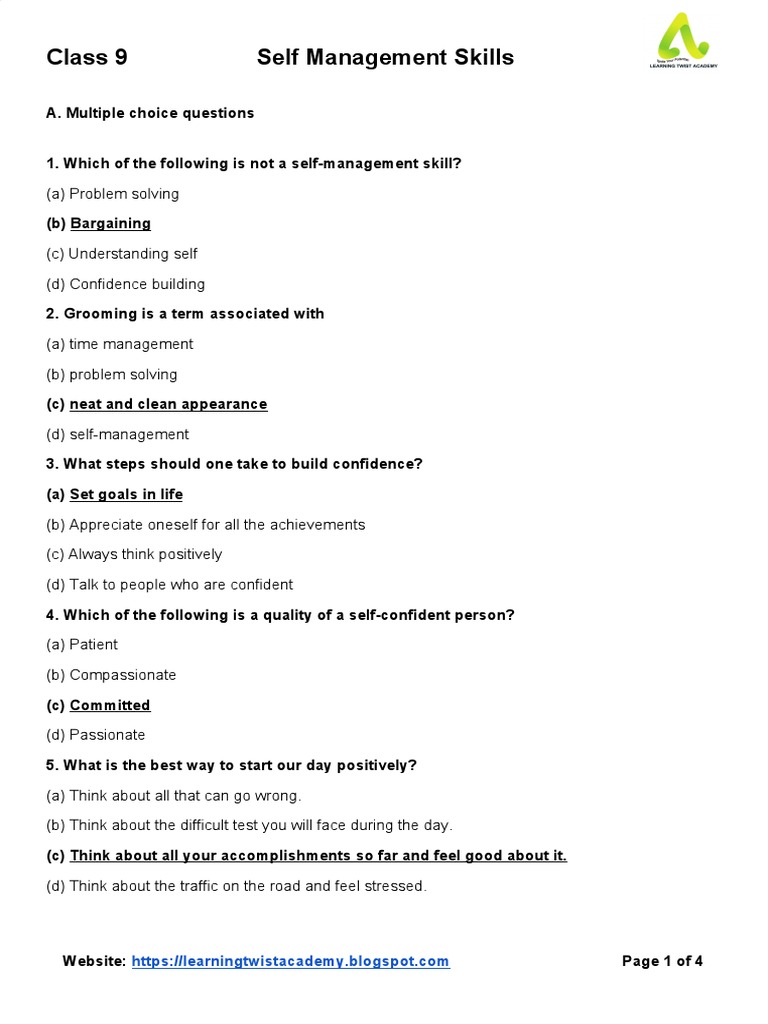 Chapter - Self Management Skills | PDF | Action (Philosophy ...