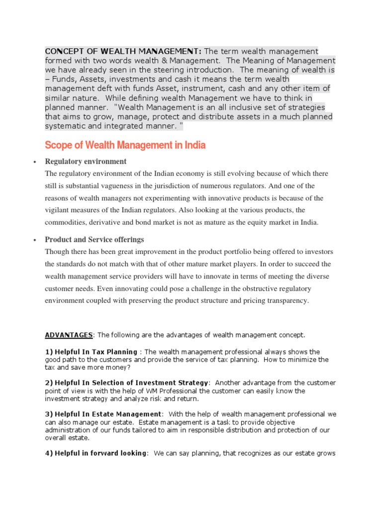 Concept of Wealth Management | PDF | Wealth | Wealth Management