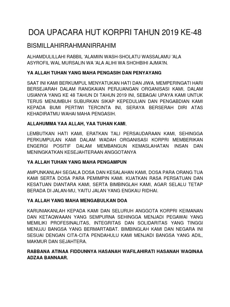 Doa Upacara HUT Korpri 22 | PDF