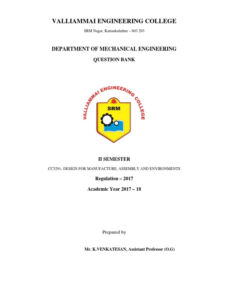 CC5291-Design For Manufacture Assembly and Environments QB | PDF | Life ...
