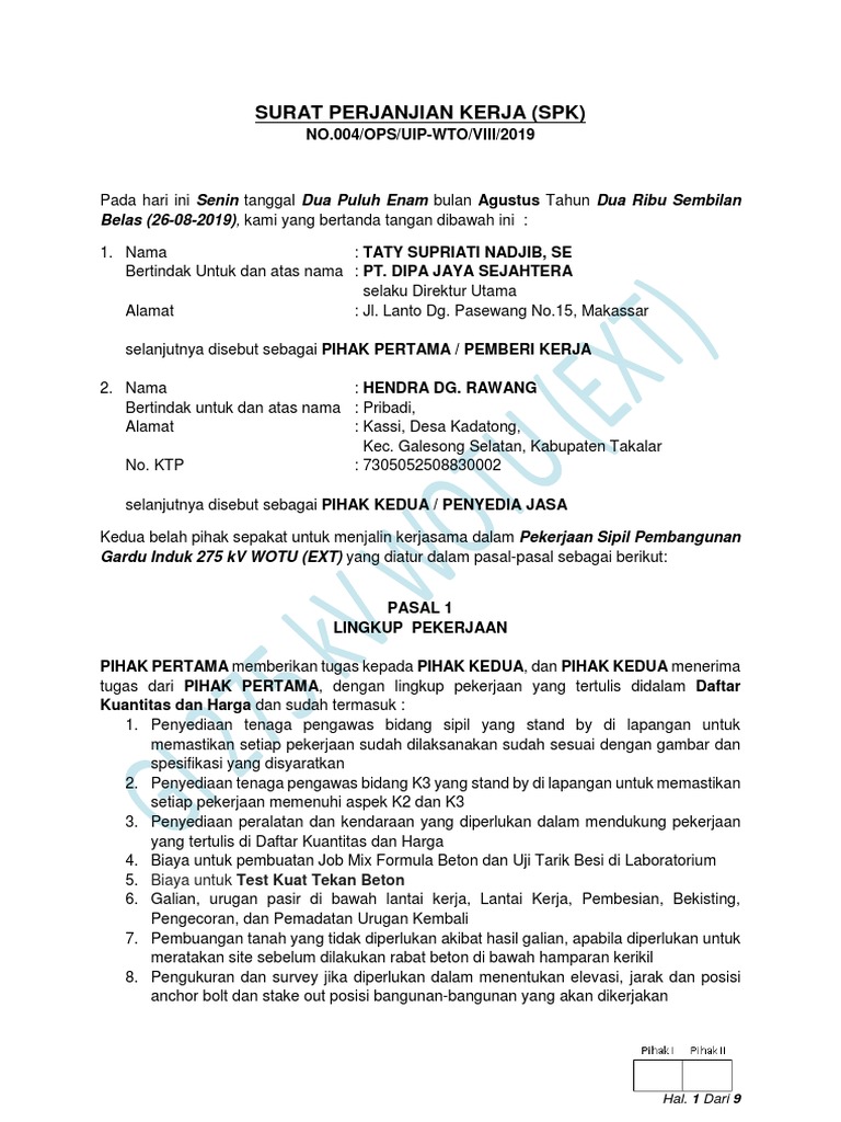 Draft SPK 004 - Gi Wotu (Ext) - Hendra | PDF | Pengelolaan Keuangan ...