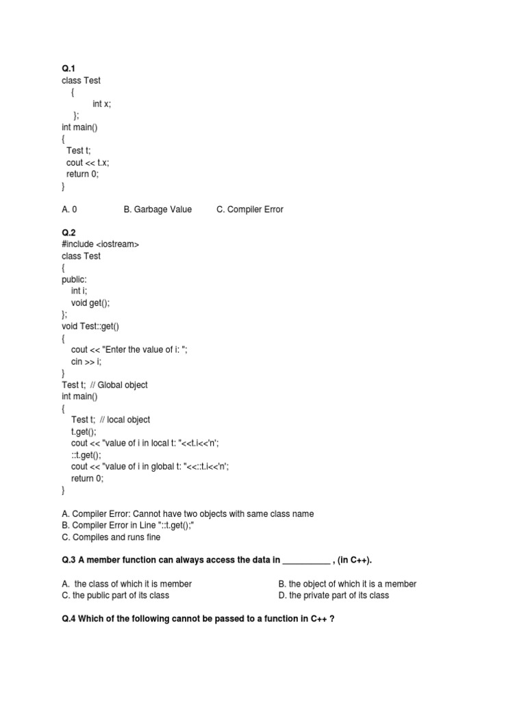 Question Paper C++ | PDF | Class (Computer Programming) | Method ...