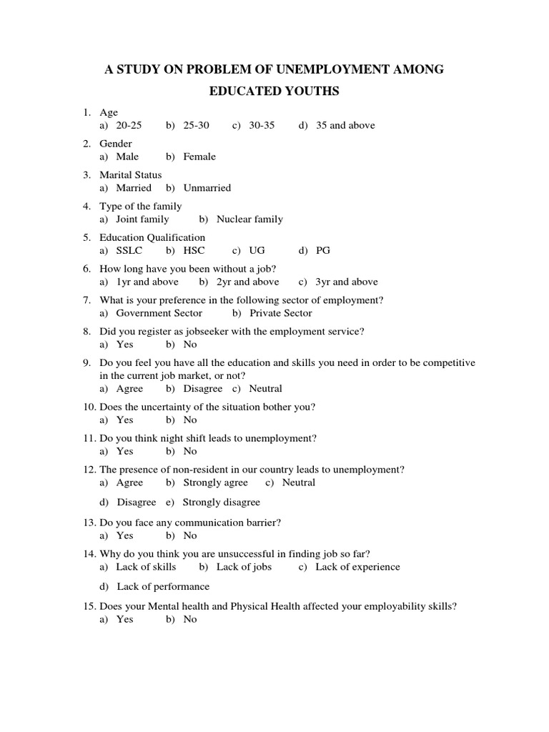 Project Questionnaire | PDF | Unemployment | Social Science