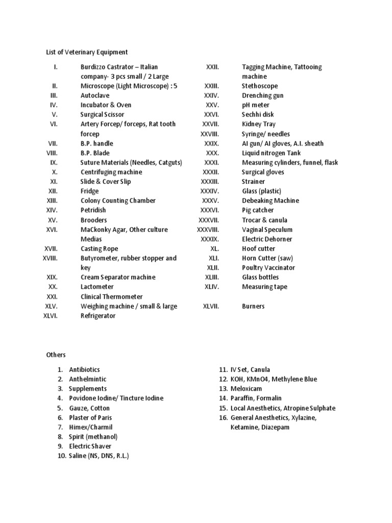 List of Veterinary Lab Equipments | PDF | Equipment | Nature