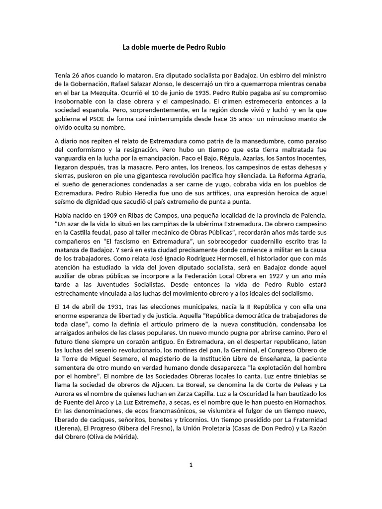 La Doble Muerte de Pedro Rubio | PDF | España | Gobierno