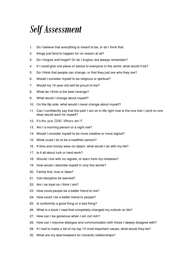 Self Assessment | PDF | Extraversion And Introversion | Forgiveness