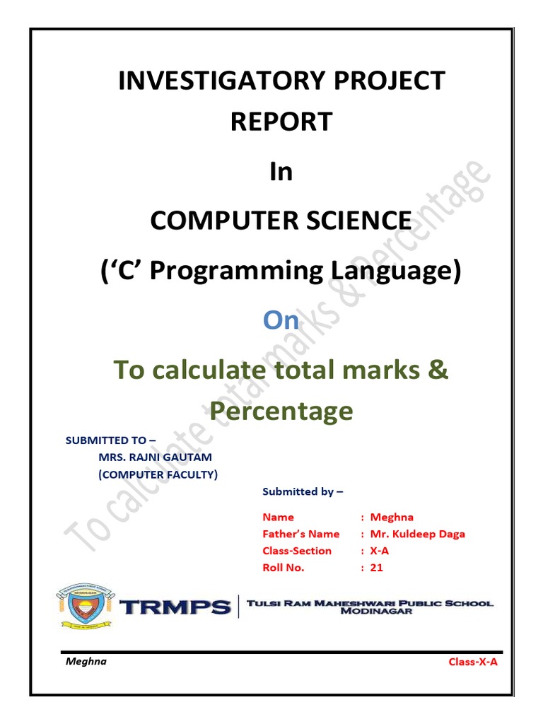 To Calculate Total Marks & Percentage | PDF | C (Programming Language) | Data Type