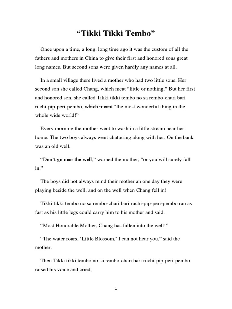 Transcript-Tikki Tikki Tembo | PDF | General Fiction | Poetry