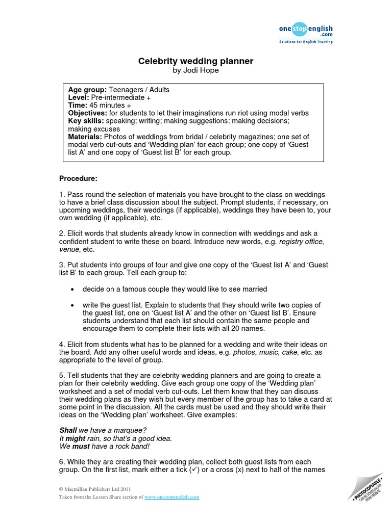 Celebrity - Wedding - Planner - Modal Verbs | PDF | Verb | Cognition