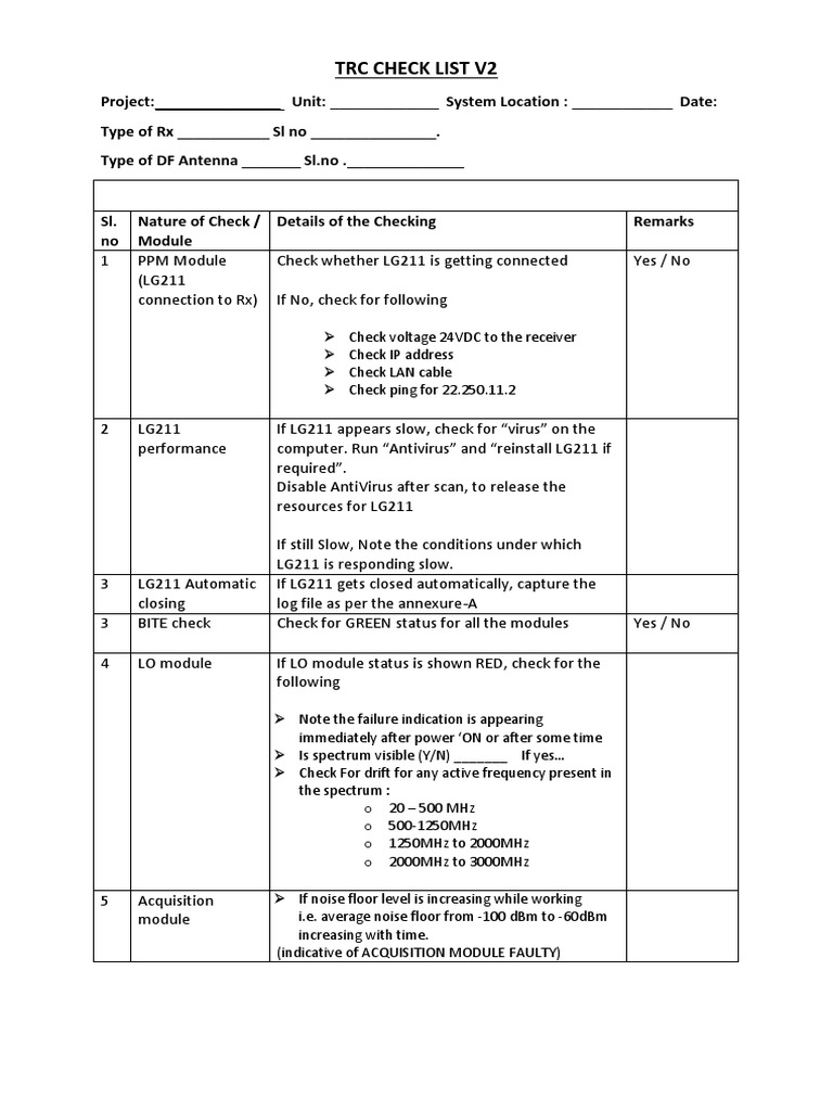 TRC Check List - v3 | PDF | Antenna (Radio) | Information And ...