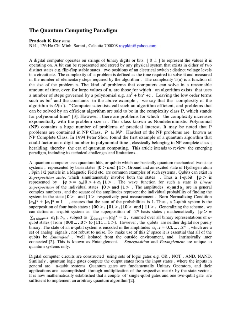 The Quantum Computing Paradigm | PDF | Quantum Computing | Computational Complexity Theory