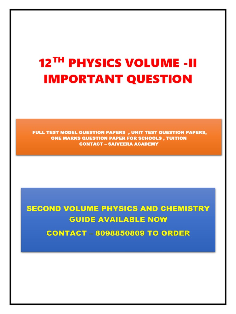 Namma Kalvi 12th Physics Volume 2 Important Questions em 216263 PDF | PDF | Electron ...