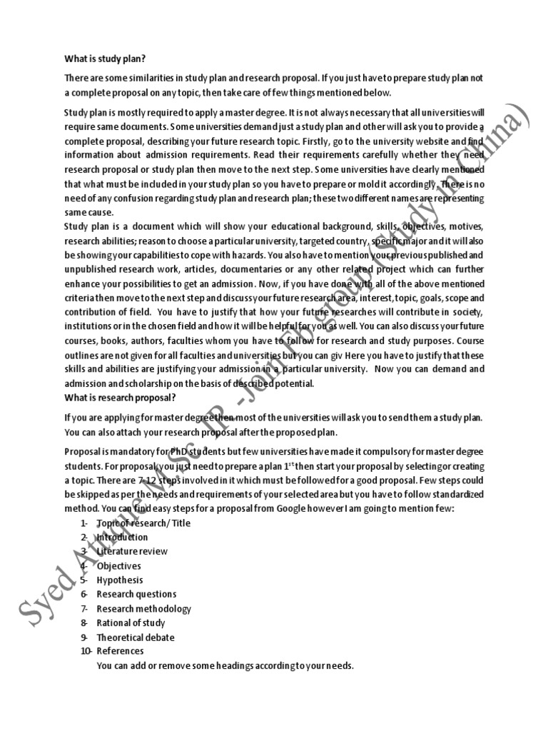 Study Plan and Research Proposal Differences | PDF | University ...