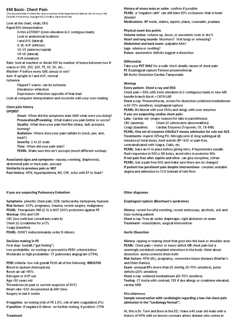 Em Basic Chest Pain Show Notes | Download Free PDF ...