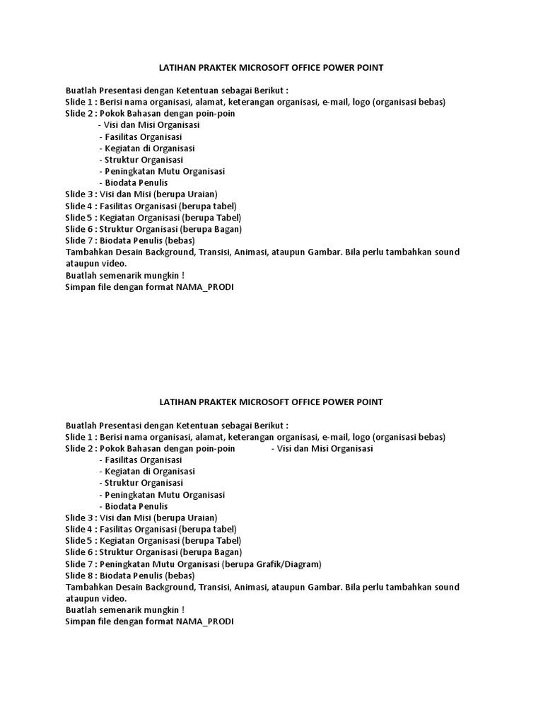Latihan Praktek Microsoft Office Power Point | PDF