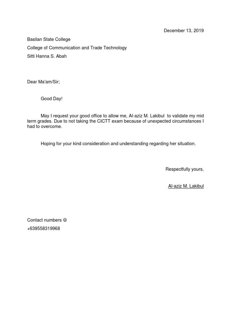 Excuse Letter For Special Exam | PDF