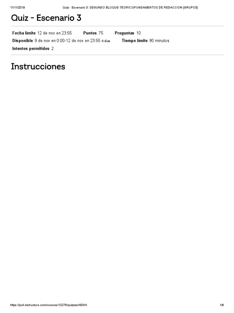 Quiz - Escenario 3 FUNDAMENTOS DE REDACCIÓN | PDF | Narrativa | Oración ...