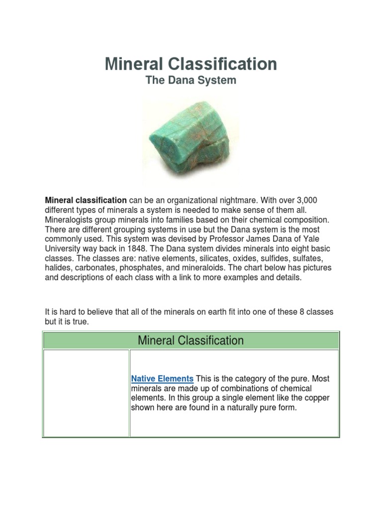 Mineral Classification | PDF | Minerals | Chemical Elements