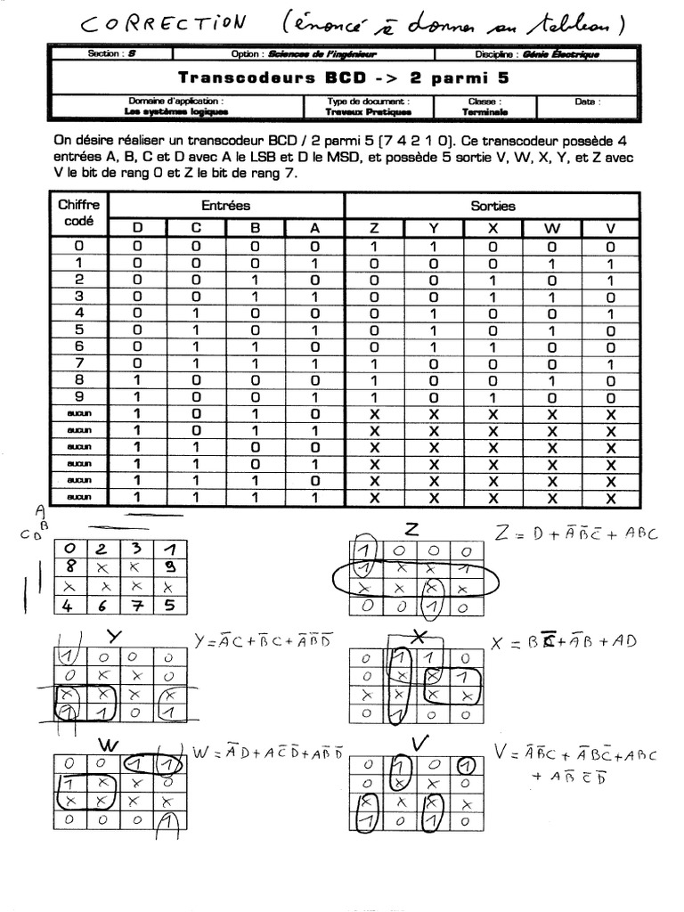 Transcodeur BCD 2parmi5 Correction | PDF