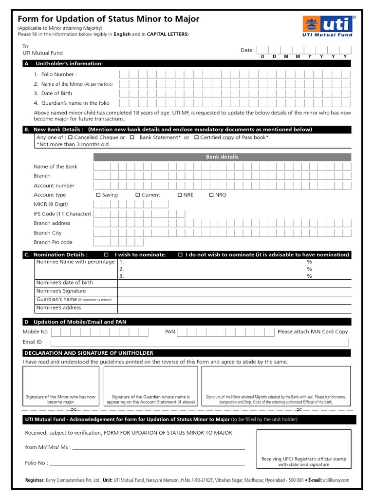UTI - Minor To Major Form | PDF | Financial Services | Banking
