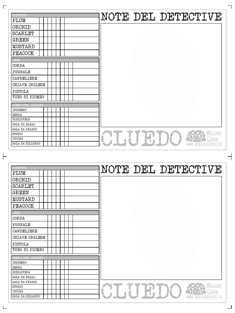Cluedo Note Del Detective Taccuino | PDF