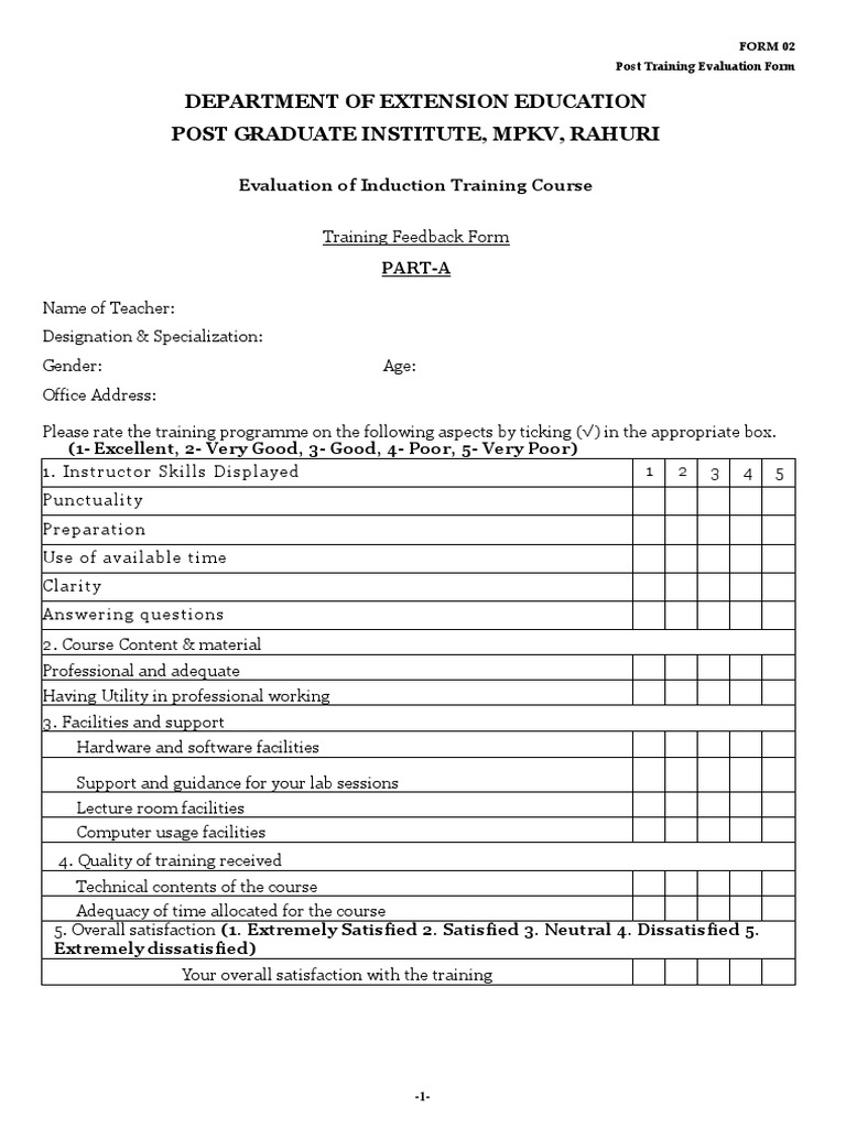 FORM 02 Post Training Evaluation Form | PDF | Communication | Behavior ...