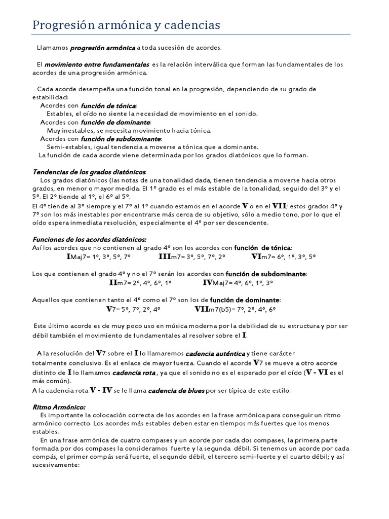 Progresiones y Cadencias Armónicas | PDF | Acorde (Música) | Armonía