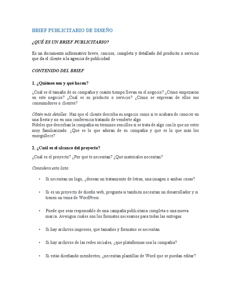 Brief Publicitario de Diseño | PDF | Publicidad | Marca