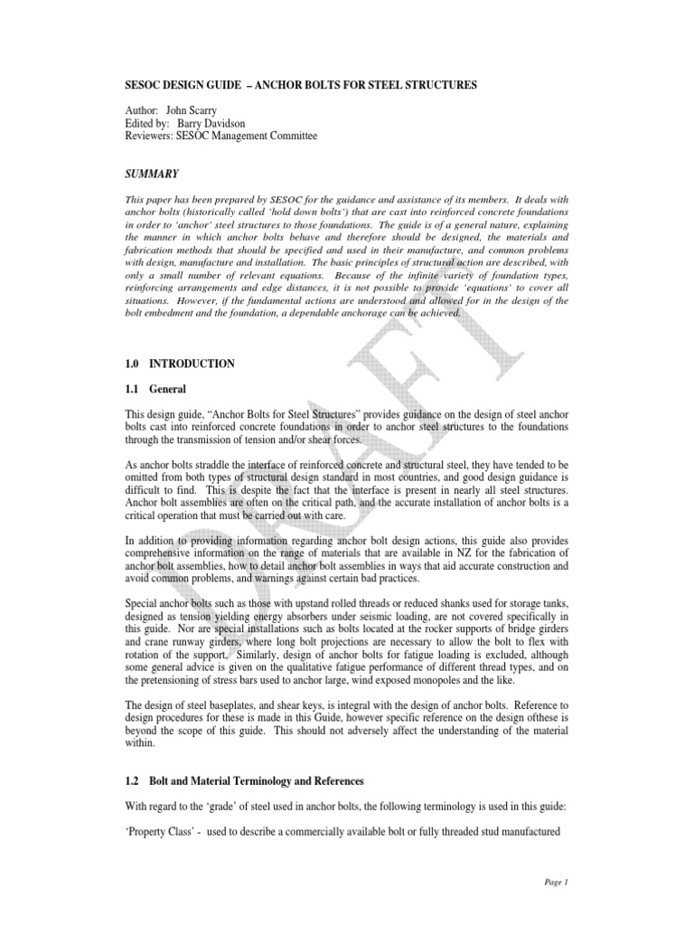 SESOC AnchorBolts PDF | PDF | Screw | Bending