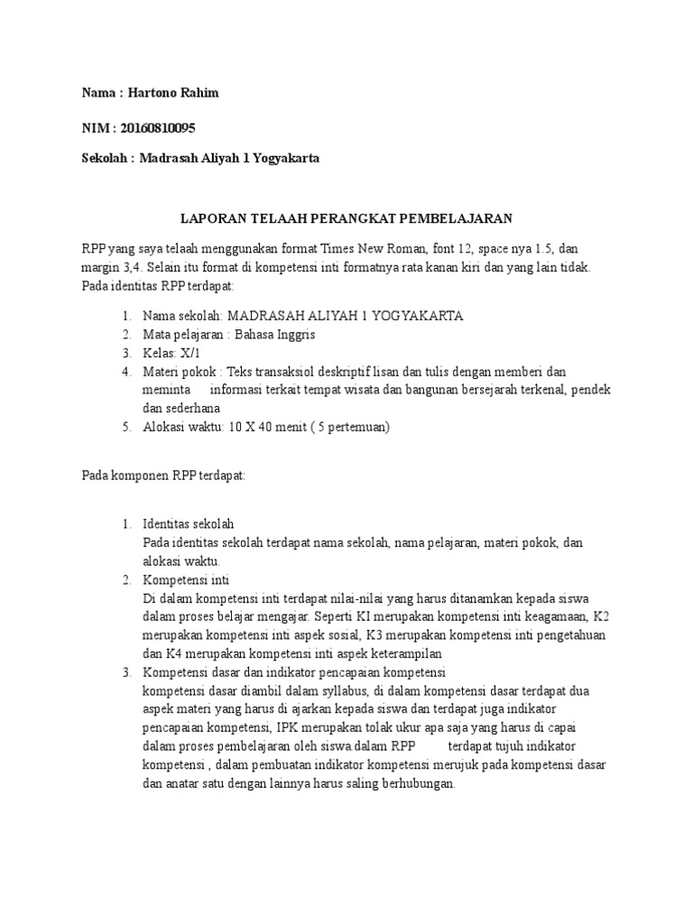 Laporan Hasil Telaah RPP | PDF