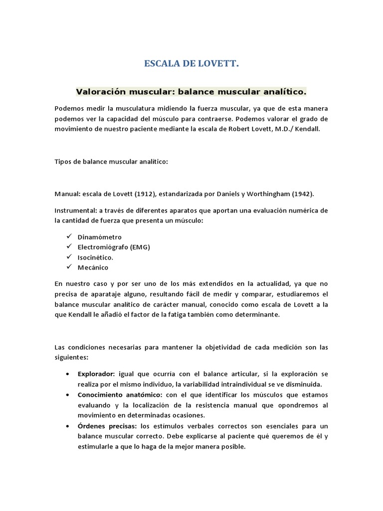 Escala de Lovett en Fisioterapia | PDF | Relaciones personales, crianza ...