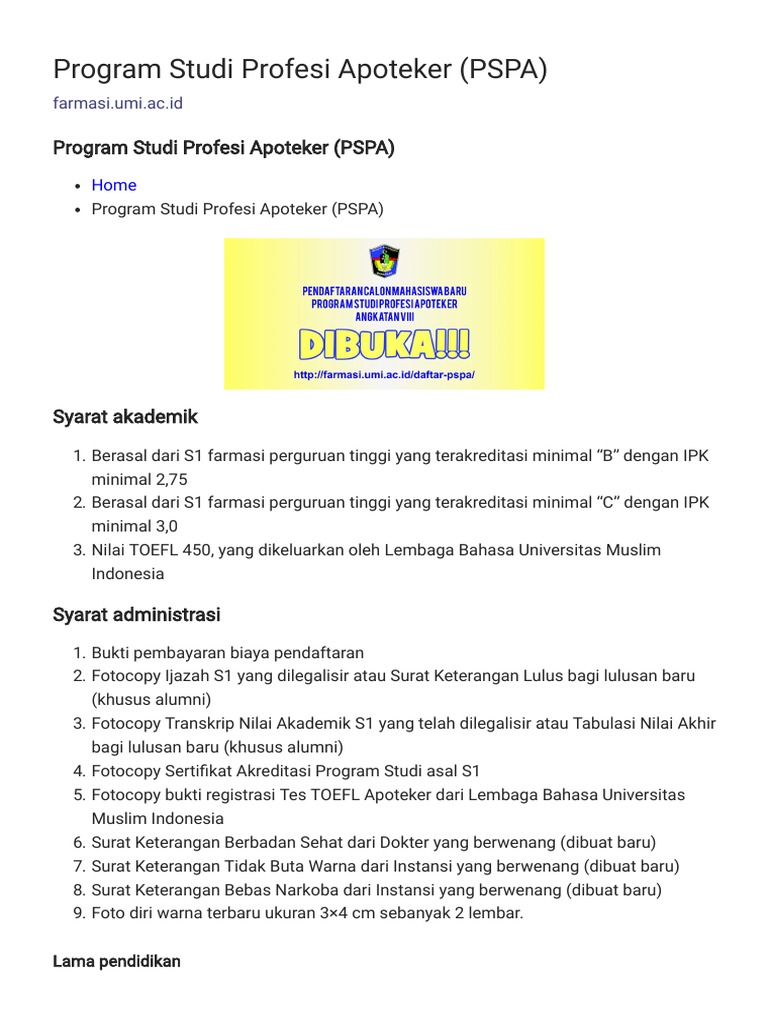 Program Studi Profesi Apoteker (PSPA) - Universitas Muslim Indonesia | PDF