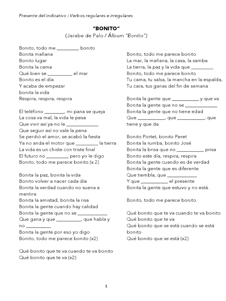 Bonito Jarabe de Palo Verbos Irregulares Regulares | PDF