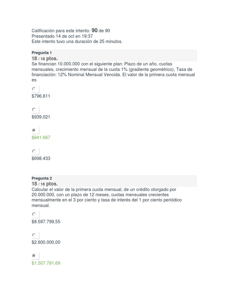 Quiz Semana 7 Matematica Financiera | PDF